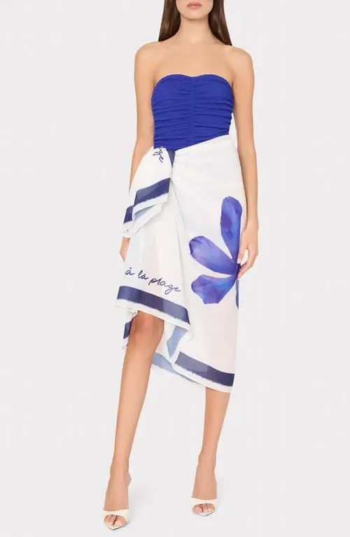 MILLY Plumbago Placement Print Cover-up Sarong - White/blue