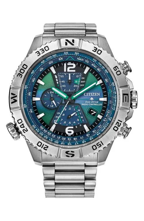 Citizen Promaster Navihawk A-t Eco-drive Chronograph Bracelet Watch - Blue Green/silverone