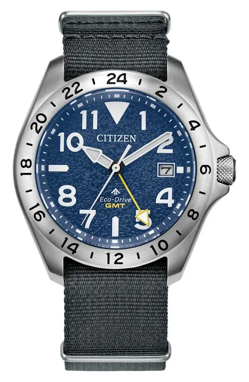 Citizen Promaster Land Gmt Eco-drive Strap Watch - Silver/navy