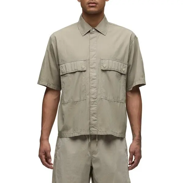 Hudson Jeans Utility Oversize Short Sleeve Cotton & Nylon Snap-up Shirt