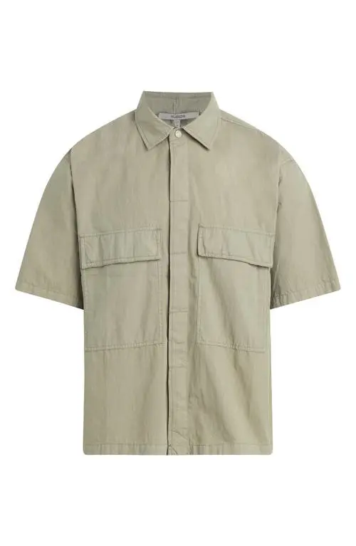 Hudson Jeans Utility Oversize Short Sleeve Cotton & Nylon Snap-up Shirt