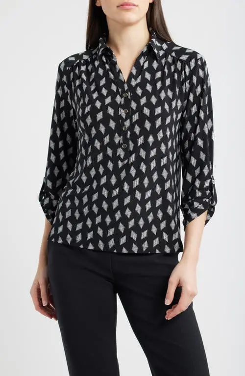 Anne Klein Geometric Print Button-up Shirt - Anne Black/white Dove