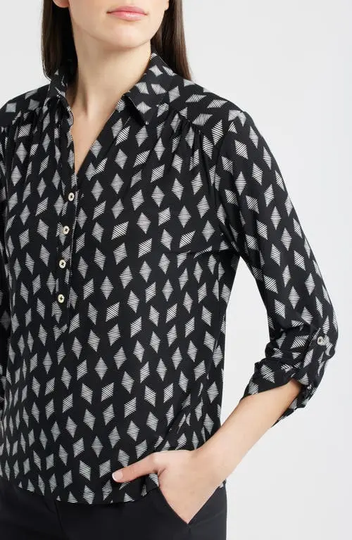 Anne Klein Geometric Print Button-up Shirt - Anne Black/white Dove