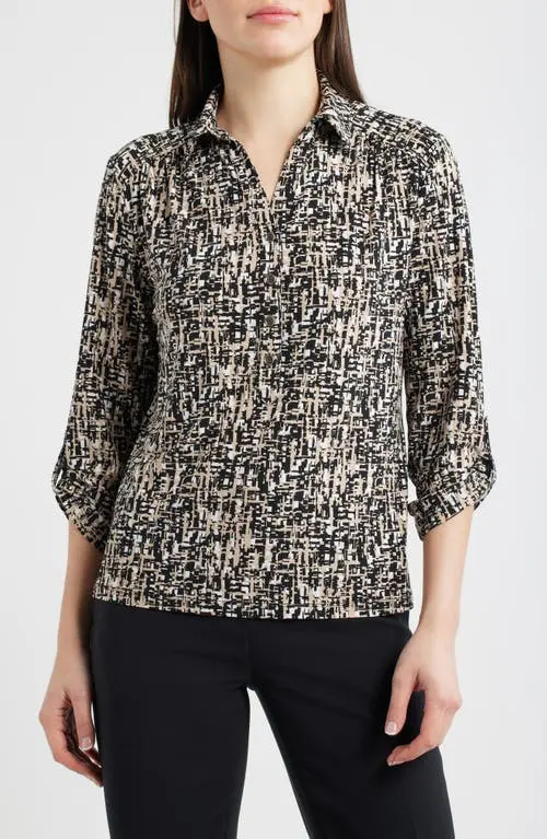 Anne Klein Abstract Print Button-up Shirt - Anne Black/latte Multi