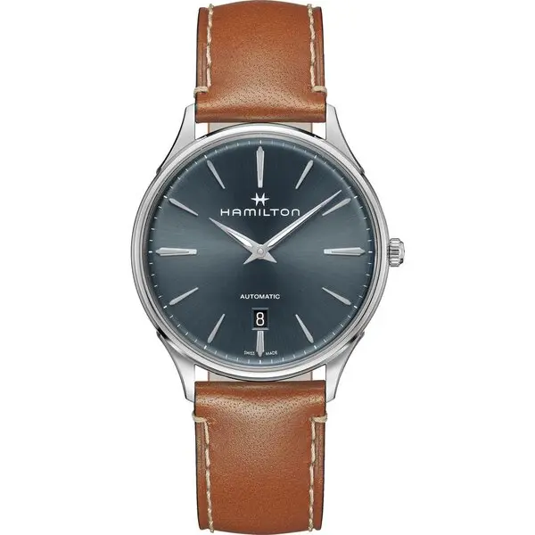 Hamilton Jazzmaster Thinline Automatic Leather Strap Watch - Brown/blue/silver