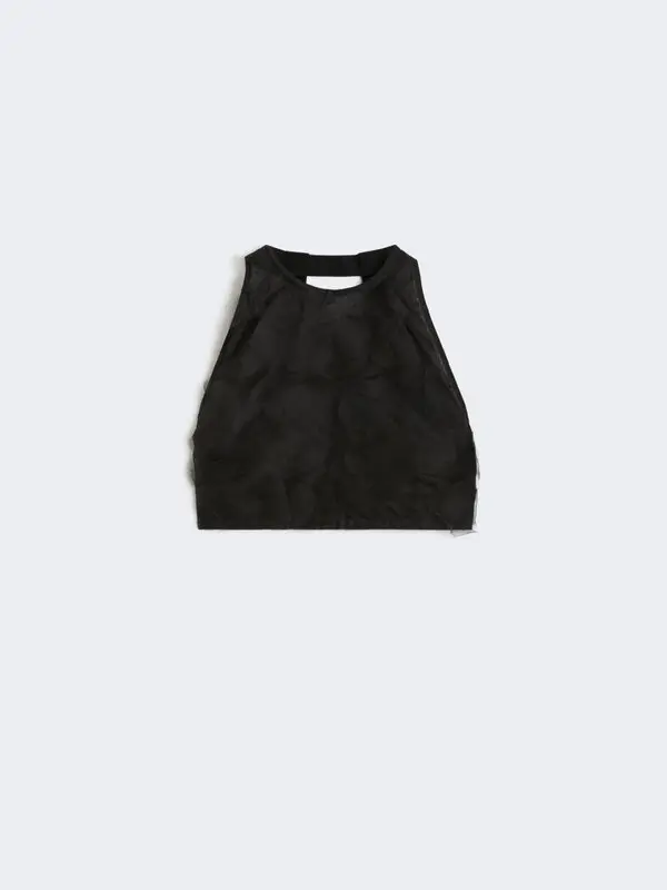 Max Mara Crop Top In Silk Fil Coupé Jacquard - Black
