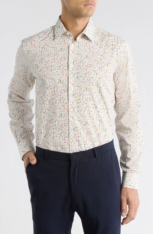 Paul Smith Tailored Fit Floral Organic Cotton Button-up Shirt - White/orange