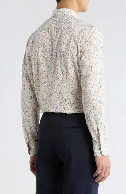 Paul Smith Tailored Fit Floral Organic Cotton Button-up Shirt - White/orange