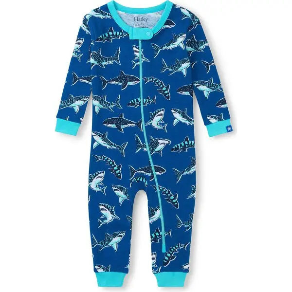 HATLEY Shark Print Organic Cotton Zip Romper - Blue