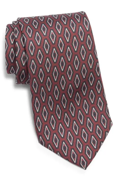 JACK VICTOR Washington Geometric Print Silk Neck Tie - Burgundy