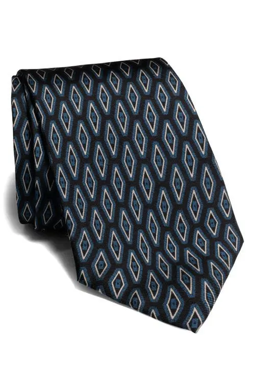 JACK VICTOR Washington Geometric Print Silk Neck Tie - Navy