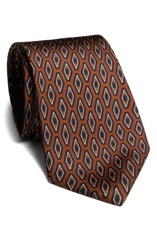 JACK VICTOR Washington Geometric Print Silk Neck Tie - Spice