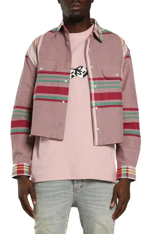 PURPLE BRAND Plaid Crop Snap-up Shirt - Pink Multi