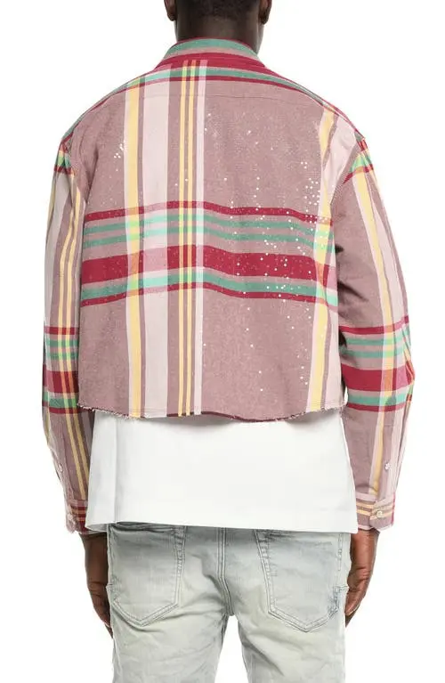 PURPLE BRAND Plaid Crop Snap-up Shirt
