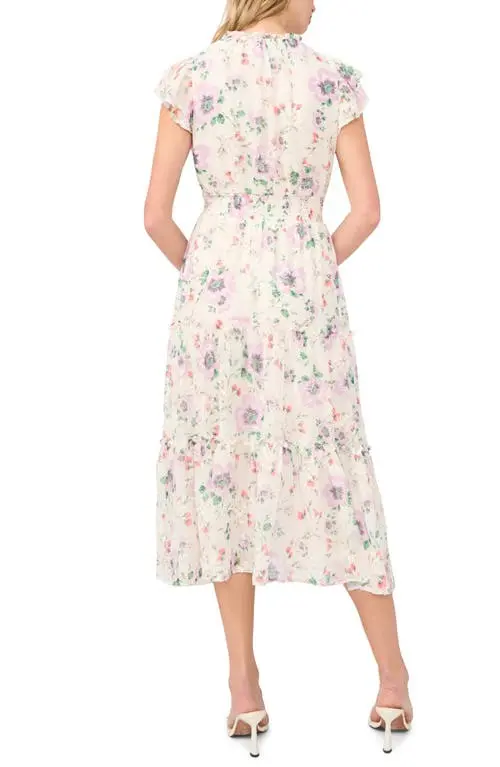 CECE DUPRAZ Floral Flutter Sleeve Midi Dress