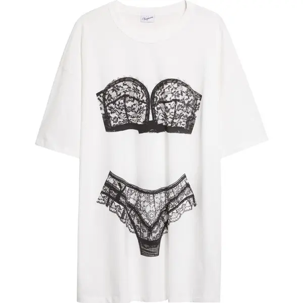 Vaquera Trompe L'oeil Lingerie Oversized T-shirt - White