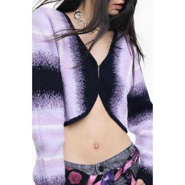 Desigual Abstract Print Crop Cardigan - Purple Multi