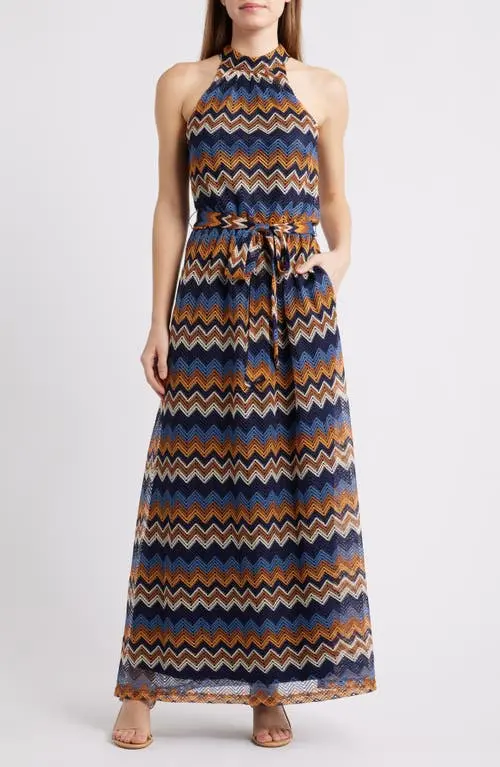 Julia Jordan Mock Neck Tie Belt Maxi Dress