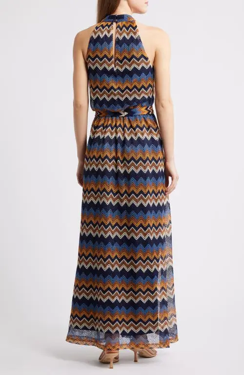 Julia Jordan Mock Neck Tie Belt Maxi Dress
