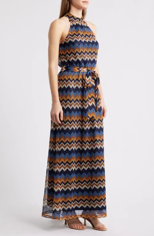 Julia Jordan Mock Neck Tie Belt Maxi Dress