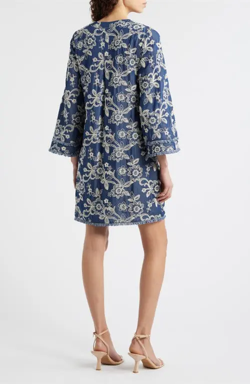 Eliza J Floral Embroidered Split Neck Shift Dress