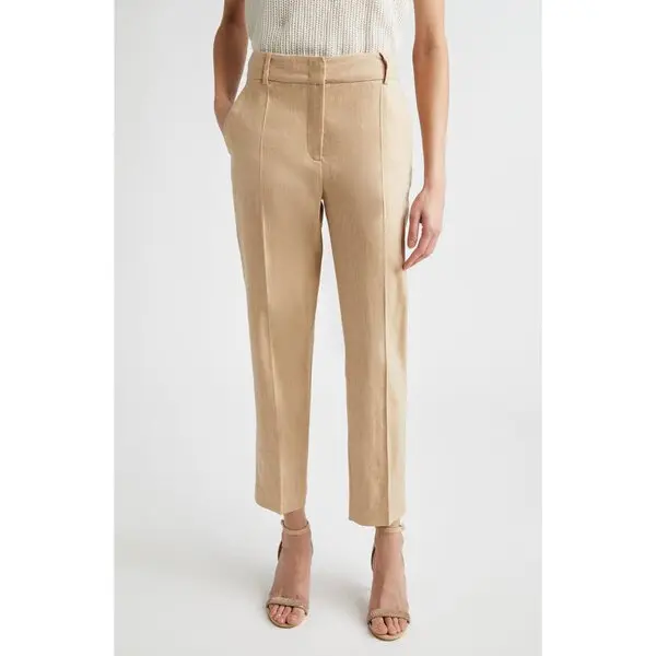 Eleventy Drago Linen & Wool Slub Twill Ankle Pants - 173 Taupe Cognac