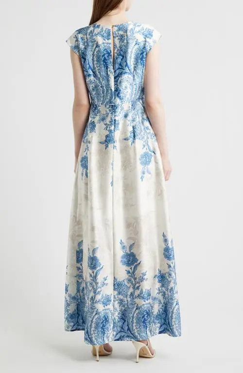 Vince Camuto Paisley Floral Satin Maxi Dress - Blue Multi