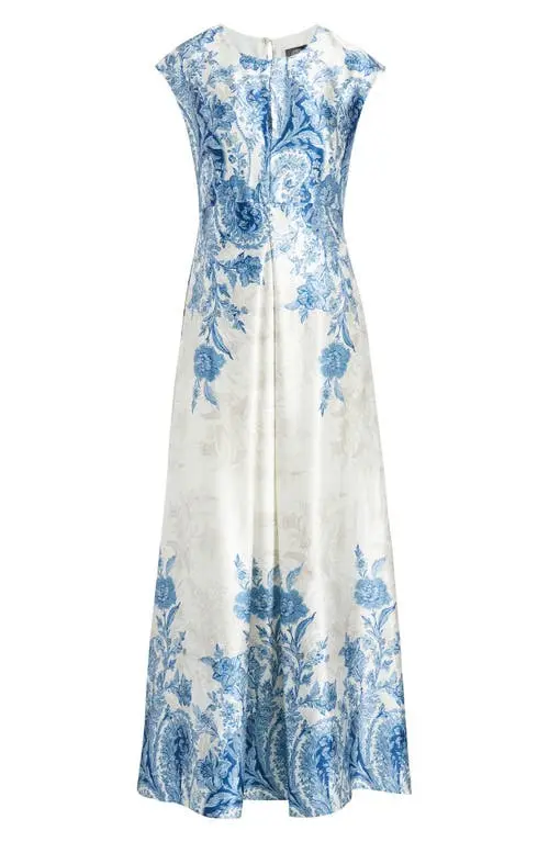 Vince Camuto Paisley Floral Satin Maxi Dress - Blue Multi