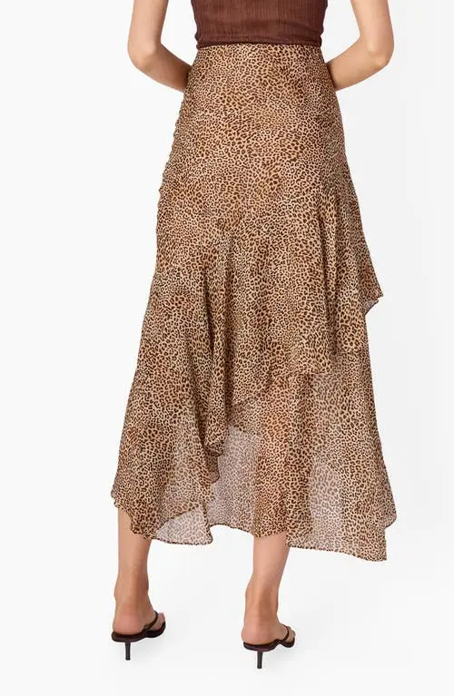 Cami Nyc Yazmeena Asymmetric Ruffle Chiffon Skirt - Leopard