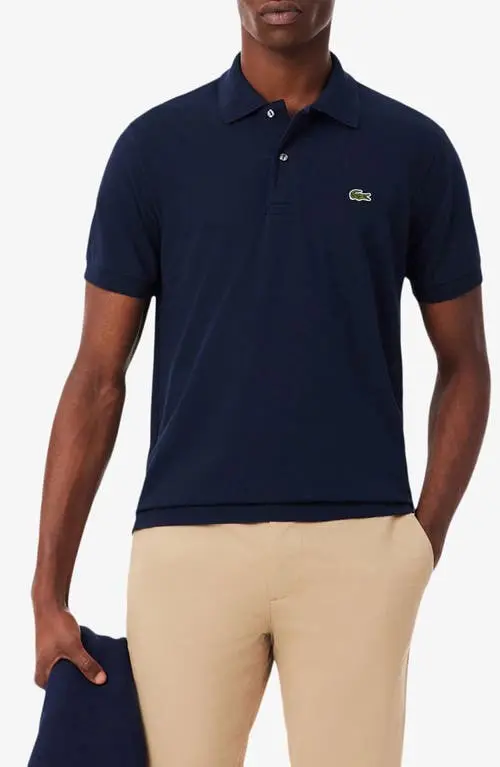 Lacoste Essentials Classic Fit Cotton Blend Piqué Polo - Navy Blue