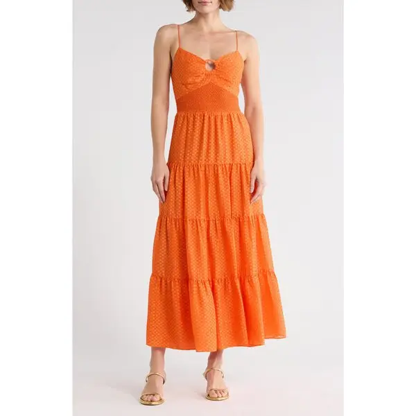Alice + Olivia Clea Tiered Midi Sundress - Light Mango