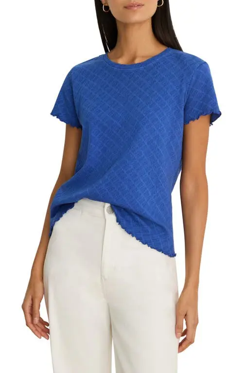NIC+ZOE Geometric Lace Knit Cotton T-shirt - Neptune