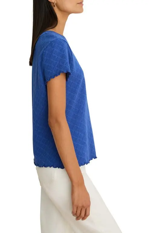 NIC+ZOE Geometric Lace Knit Cotton T-shirt - Neptune