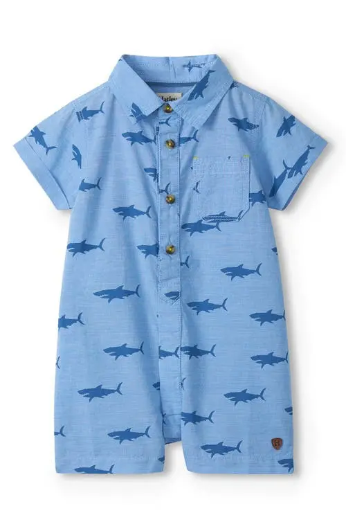 HATLEY Shark Print Cotton Polo Romper - Blue