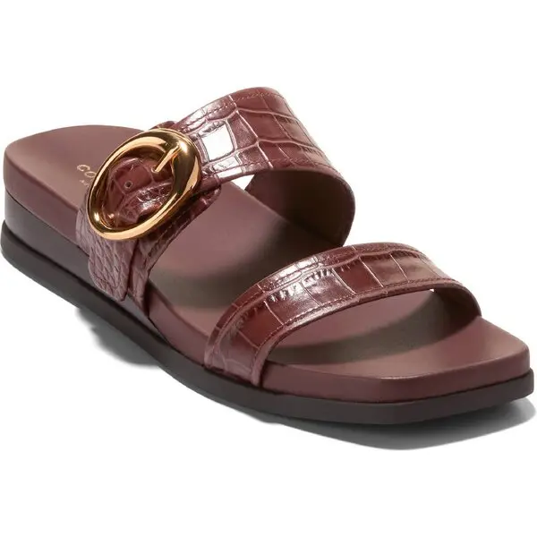 Cole Haan Oaklynn Wedge Sandal - Mahogany Croc Print Leather