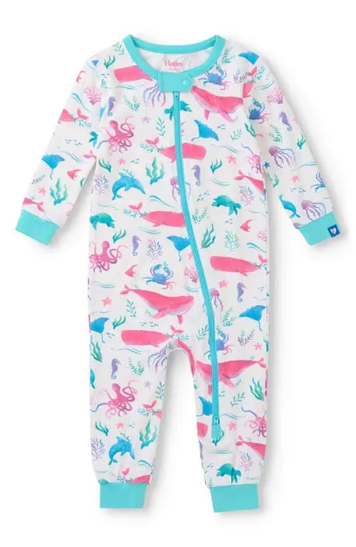 HATLEY Painted Sealife Organic Cotton Zip Romper - White