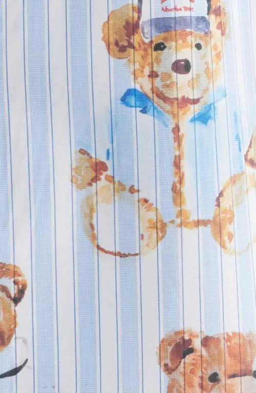 MARKET Stripe Teddy Graphic Button-up Shirt - Blue Multi