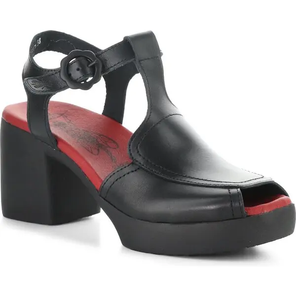 Fly London Platform Sandal With Ankle Strap - Black