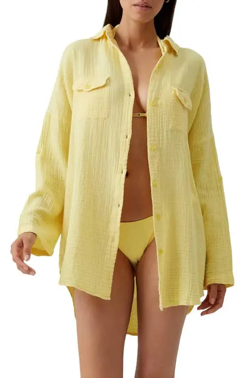 Melissa Odabash Elena Cotton Gauze Cover-up Shirt - Yellow