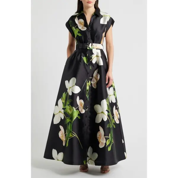 Julia Jordan Belted Floral Mikado Shirtdress