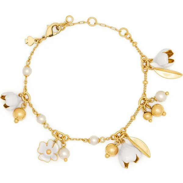 Kate Spade New York Golden Bloom Flower Charm Bracelet - White.