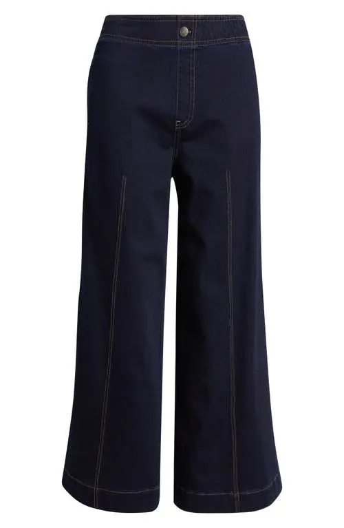 Hue Fine Lines Crop Wide Leg Pants - Black Indigo