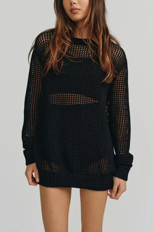 KATHRYN MCCARRON Freja Boyfriend Crochet Sweater - Black