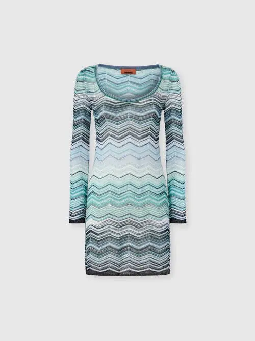 Missoni Viscose Chevron Lamé Mini Dress With Sequins - Turquoise