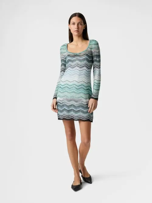 Missoni Viscose Chevron Lamé Mini Dress With Sequins
