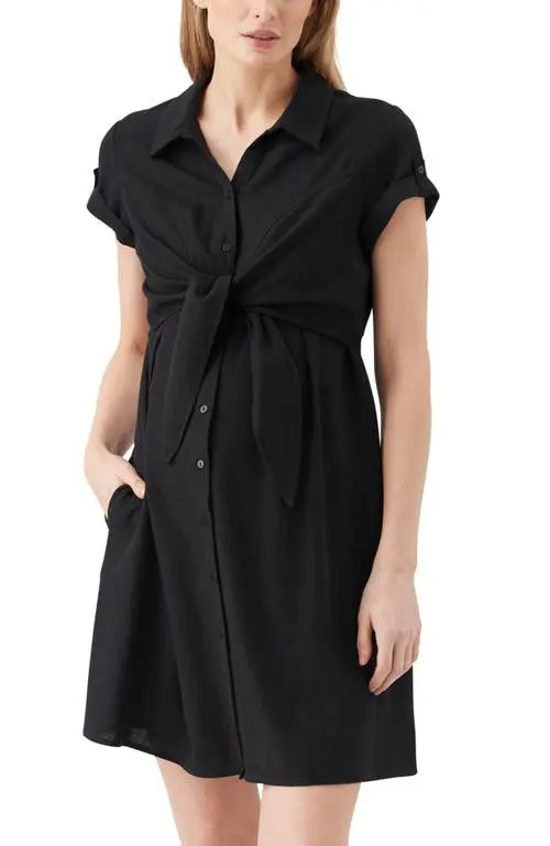 RIPE MATERNITY Colette Tie Up Linen Dress - Black