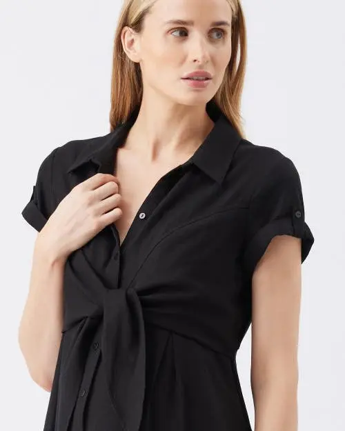 RIPE MATERNITY Colette Tie Up Linen Dress - Black
