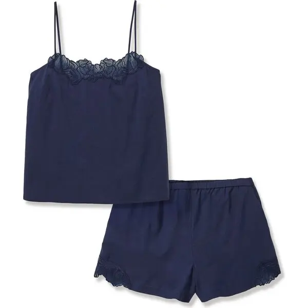PETITE PLUME Fleur Cotton Voile Short Pajamas - Navy
