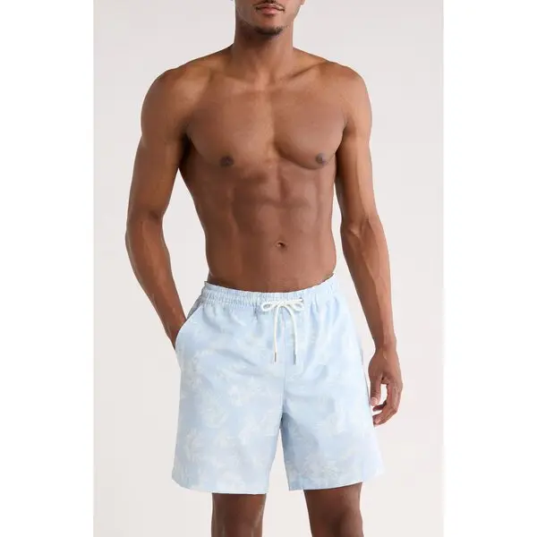 Nordstrom 7-inch Seersucker Swim Trunks - Blue Breeze Loose Leaves
