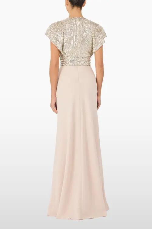 Jenny Packham Sequin V-neck Maxi Dress - Moonstone